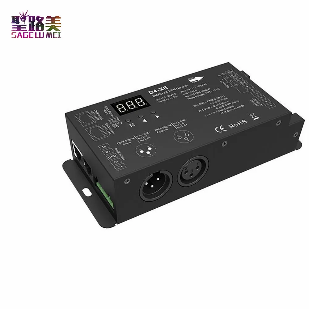 D4 XE 4CH PWM constant voltage CV DMX512 RDM LED decoder controller with digital display XLR3 ...