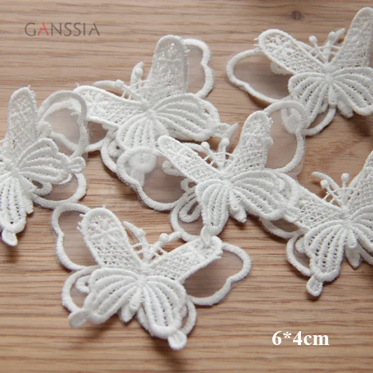 10pcs/lot Exquisite double layer 3D butterfly patch White organza lace patches for garment ...