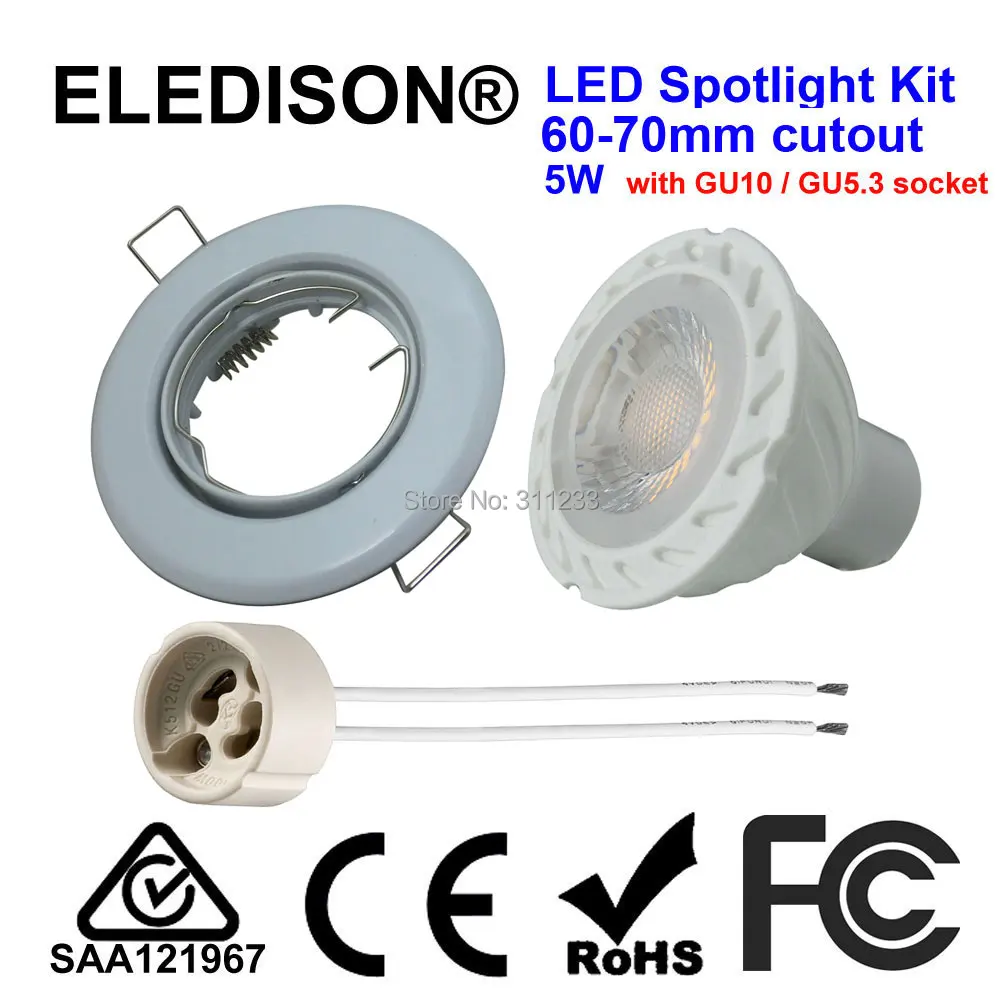 Complete White Spot Light Fitting Gu10 5w 85-265v Ac With Gimbal And ...