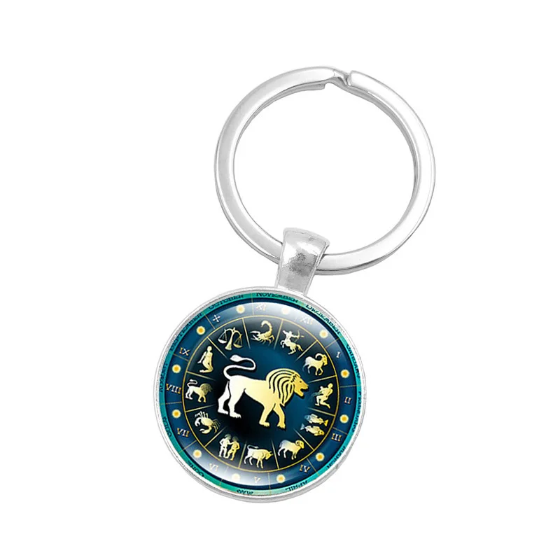 12 Constellations Key Chain Zodiac Keychain Jewelry Art Glass Cabochon ...