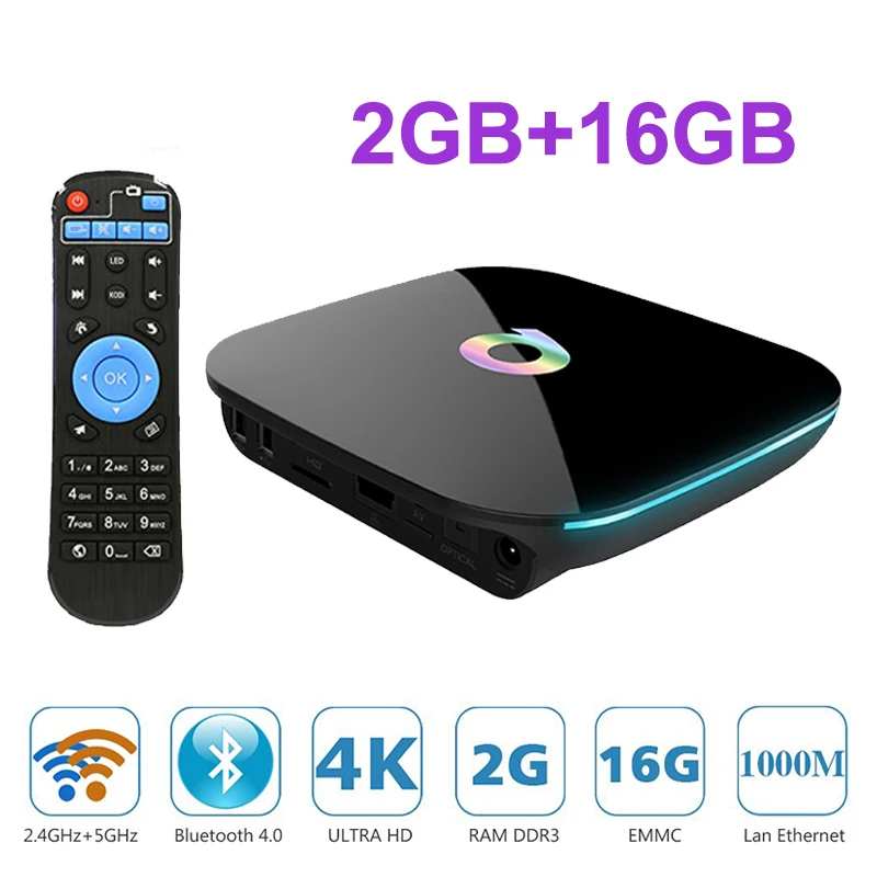 Q Box Android 5.1 Amlogic S905 Quad Core 4k 2GB 16GB Dual Band WIFI Set ...