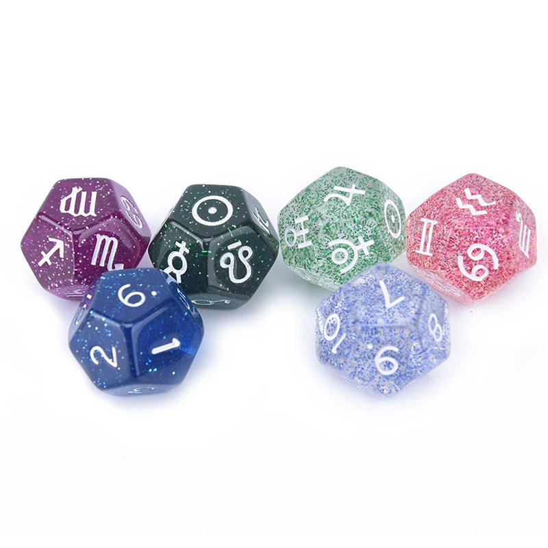 3pcs 12 Sided Astrology Dice Acrylic D12 Shinning Star Dices For