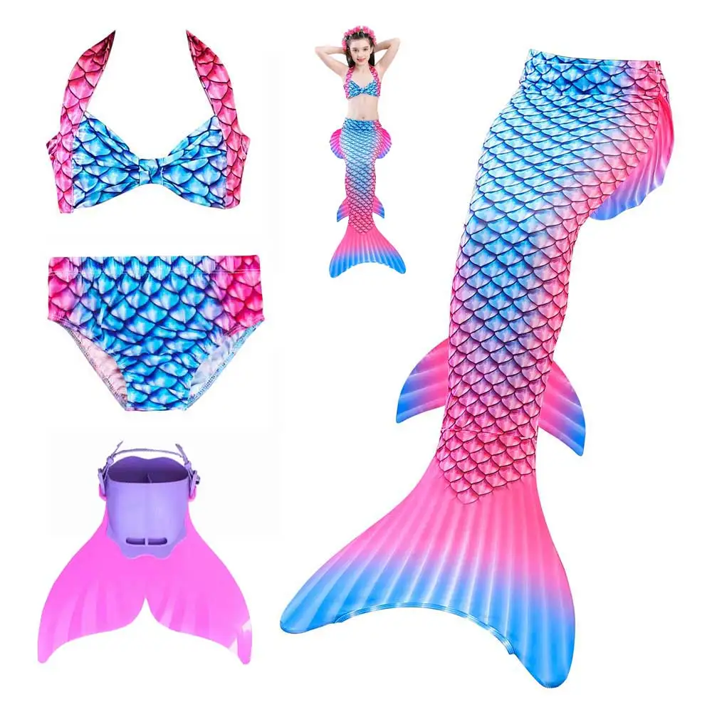 Girls Swimming Mermaid Tail Cosplay Costume Swimsuit With Monofin Fin ...