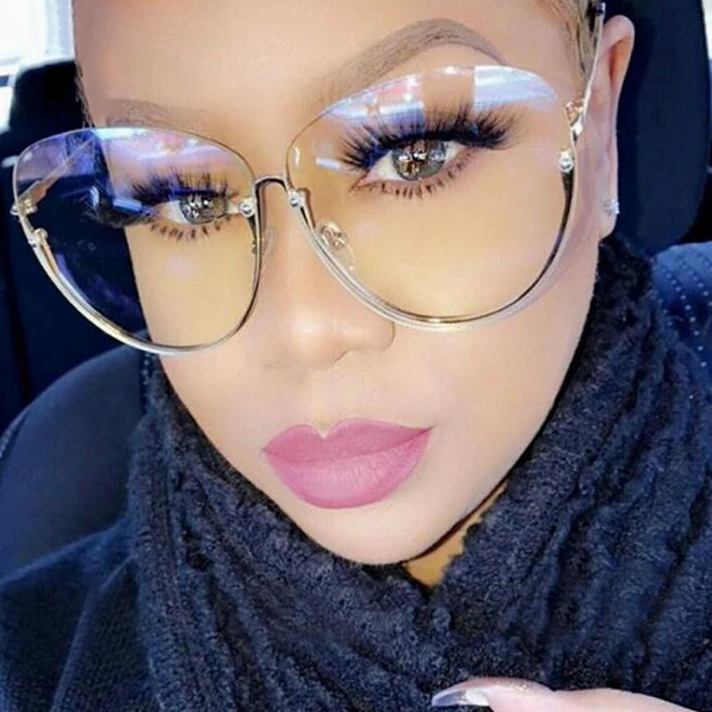 Brand Designer Clear Sunglasses Semi Rimless Oversized Oval Sun Glasses
