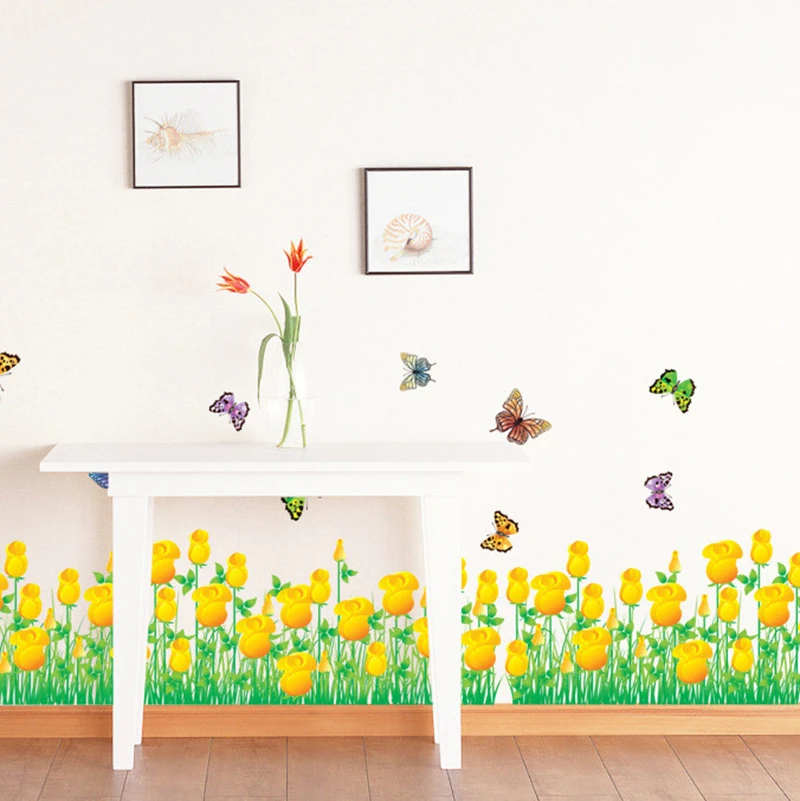 Garden Flower Butterfly Baseboard Wall Stickers Wall Decal Home Decor ...