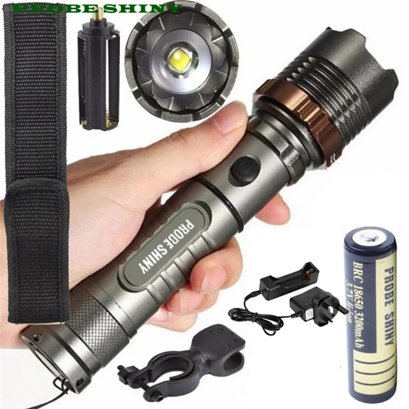 HOT!!! Tactical Flashlight 5000LM XM L T6 LED Zoomable Torch Lamp+Battery+Charger UK plug Free ...