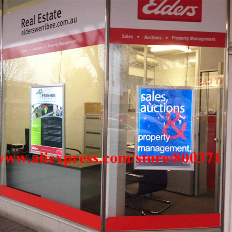 3PCS X A1ขนาดคู่ด้านอลูมิเนียม Snap กรอบ LED Illuminated Display กล่อง ...