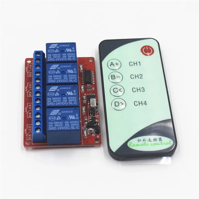4 Channel 24V IR Remote Control Switch Receiver Module Relay , 5 button ...