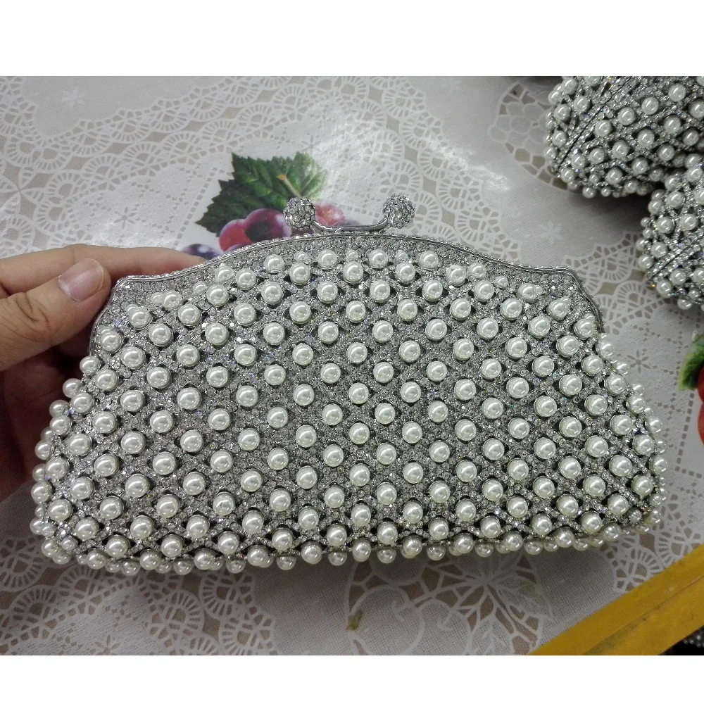 White Pearl Diamond Luxury Evening Clutch Bag Ladies Lovely diamante ...