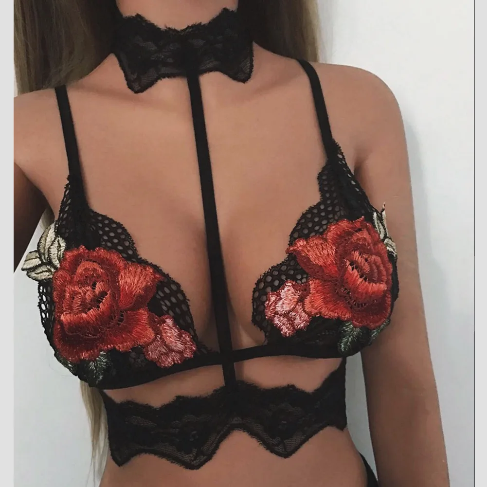 Sexy Halter Women Crop Tops Hollow Out Lace Camis Sheer Lace Frenum