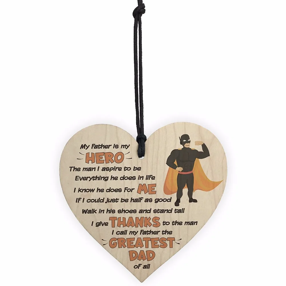 Meijiafei Hero Father Fathers Day Wooden Hanging Heart Plaque Sign Gift ...