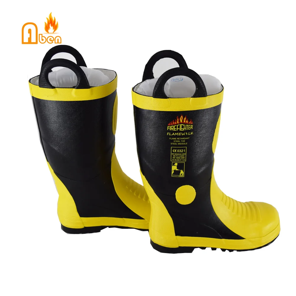 Fire fighting boots shoes with steel toe cap fireman protected wearing ...