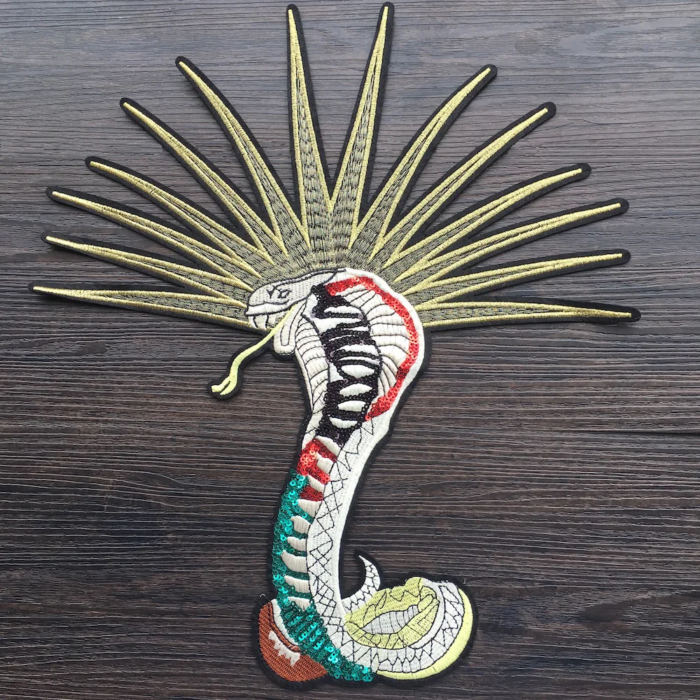 1Pcs King Cobra Snake Sequins Embroidered Applique Patches for Clothes ...