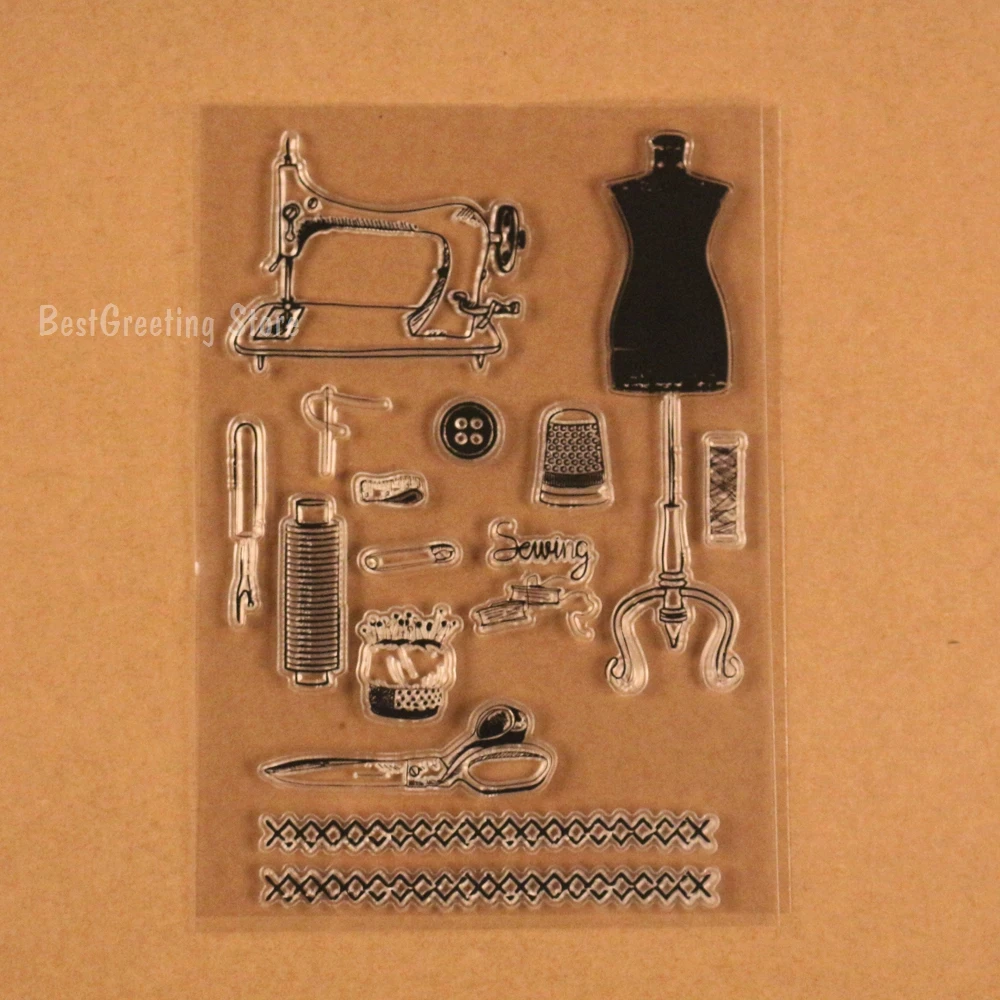 clear sewing rubber stamp sewing machine,button,mannequin stamp ...
