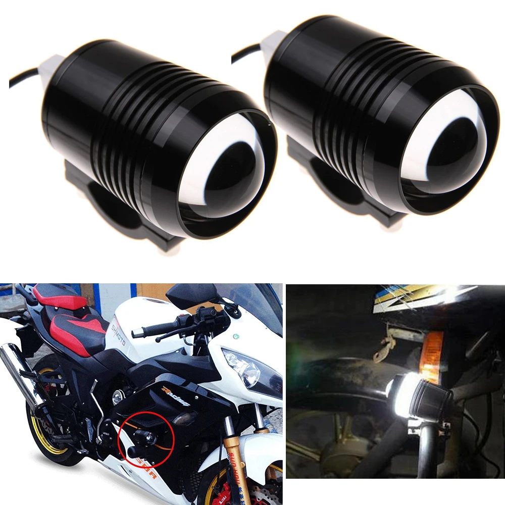 2pcs Black Led Motorcycle Headlight Spot Head Light Motorbike Fog Lamp