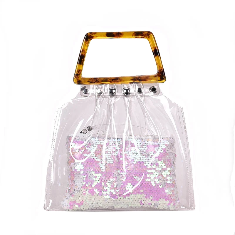 Trend Transparent PVC Design Sequins Packets Fashion Women's Casual ...