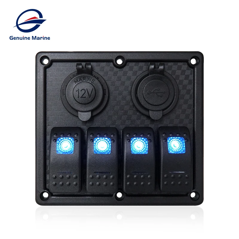 4 gang Car Marine Boat Rocker Switch Panel with Fuse Dual USB + Power ...