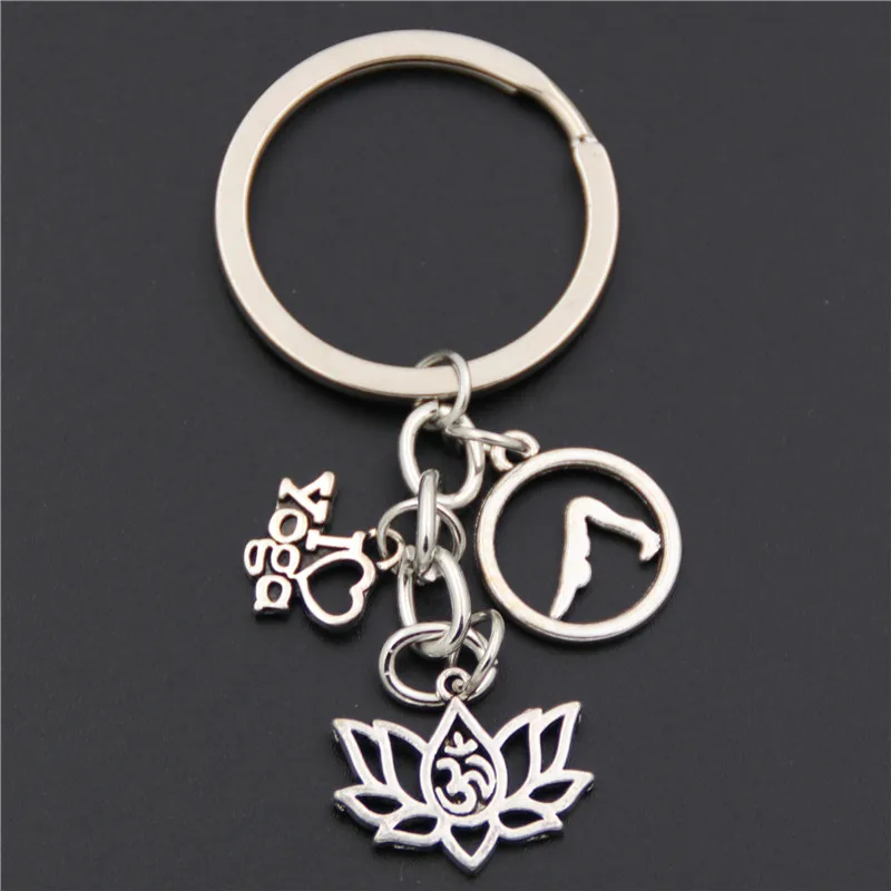 1pc Silver Color I Love Yoga Mandala Keychains Lotus Pendant Meditation ...