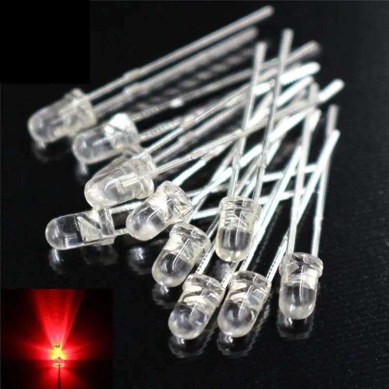 100pcs X 3mm Red Color Diffused Mini Led Diode Round Dip Light-emitting ...