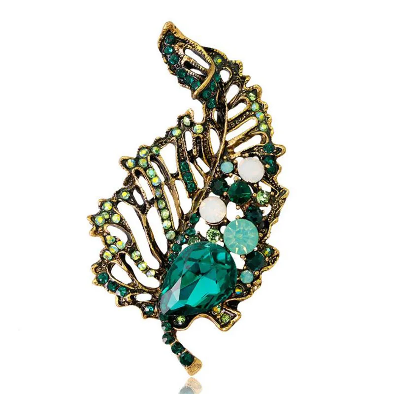 1 stücke Strass broschen Schmuck Vintage Blatt Grün Kristall Strass ...