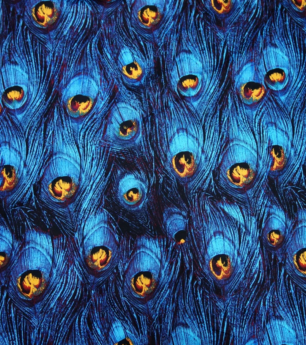 Pretty 100x140cm Cotton Blue Peacock Feather Printed Cotton Fabric Cloth Beding Quilting Diy