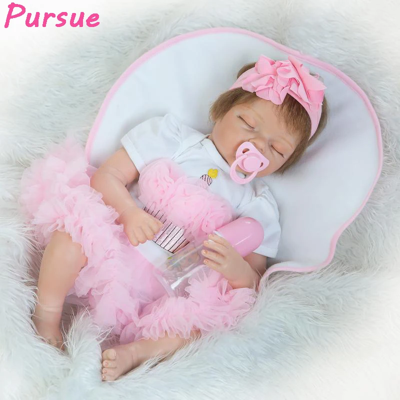 Mengejar 22 "/55 cm Tidur Nyata Silicone Reborn Baby Girl Doll kain ...