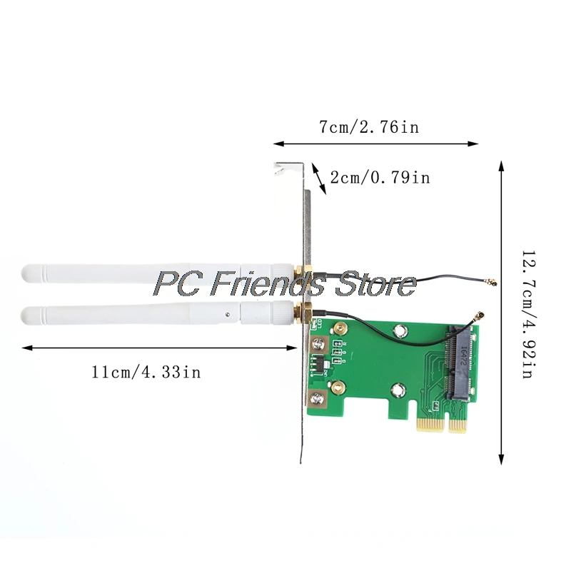Wireless Wifi Network Card Mini PCI E To PCI E 1X Desktop Adapter + 2 ...