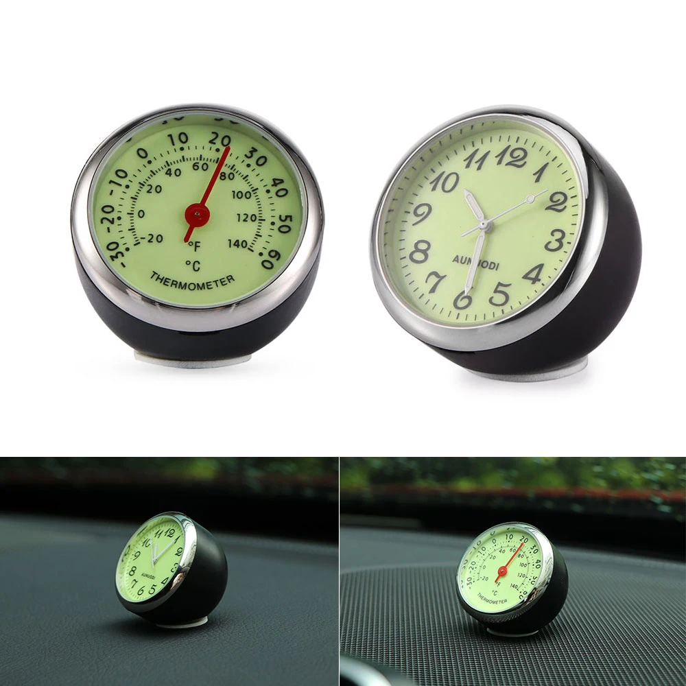 AOZBZ Car Dashboard Clock Thermometer Small Noctilucous Stick On Quartz ...