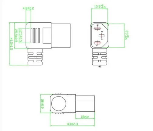 Iec 320 C13 гнездовой разъем Pdu Ups Удлинитель силовой кабель Разъем левый 90 градусов правый