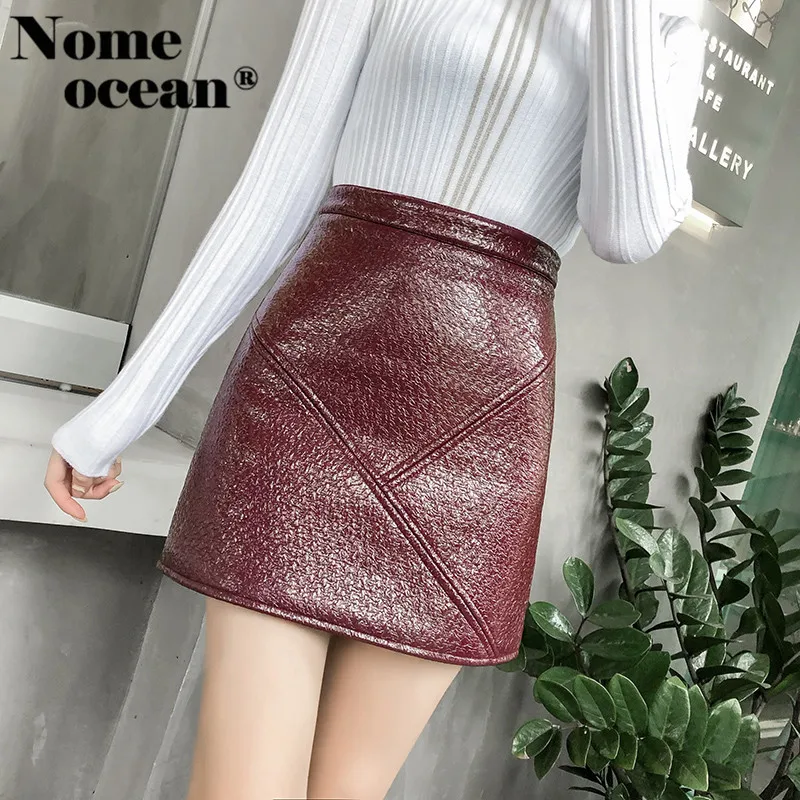 Solid Color Patchwork Pu Skirts Of Girls Patent Leather Faux Leather A