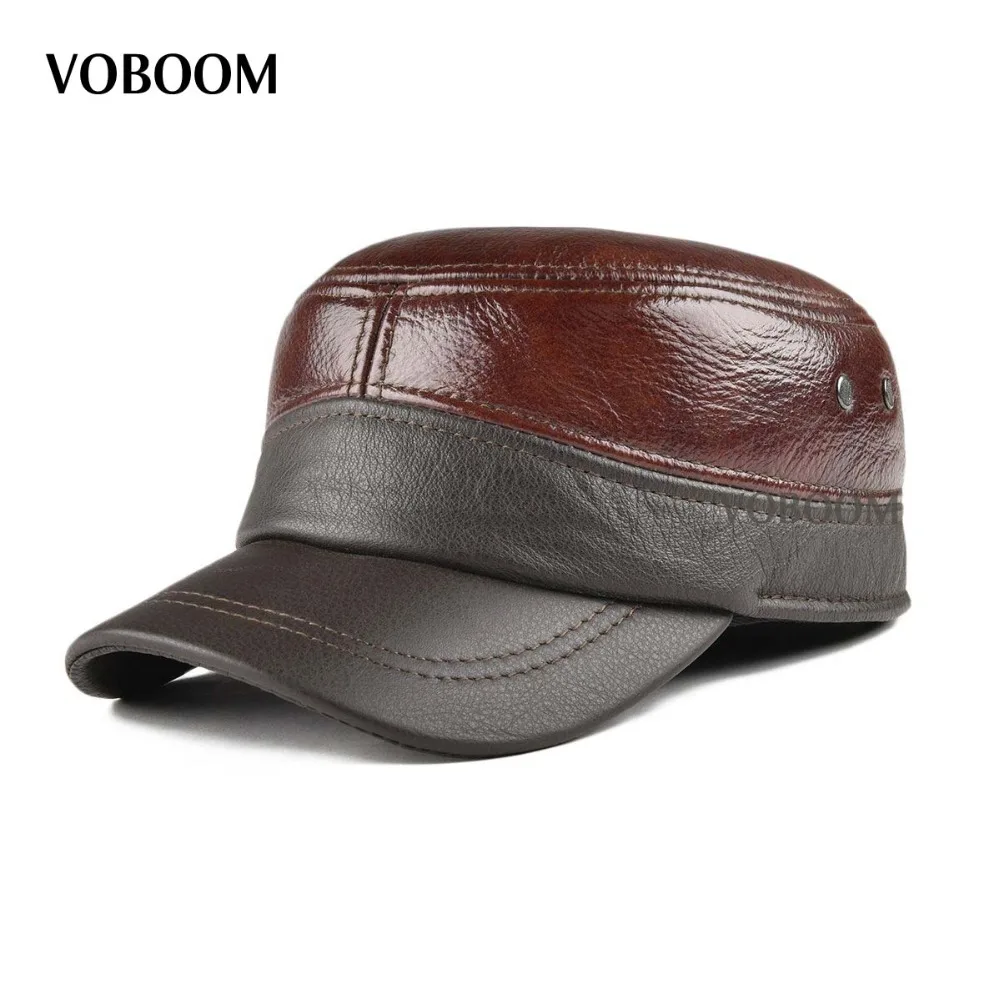 VOBOOM Genuine Leather Cap Men Winter Warm Ear Protection Army Hat ...