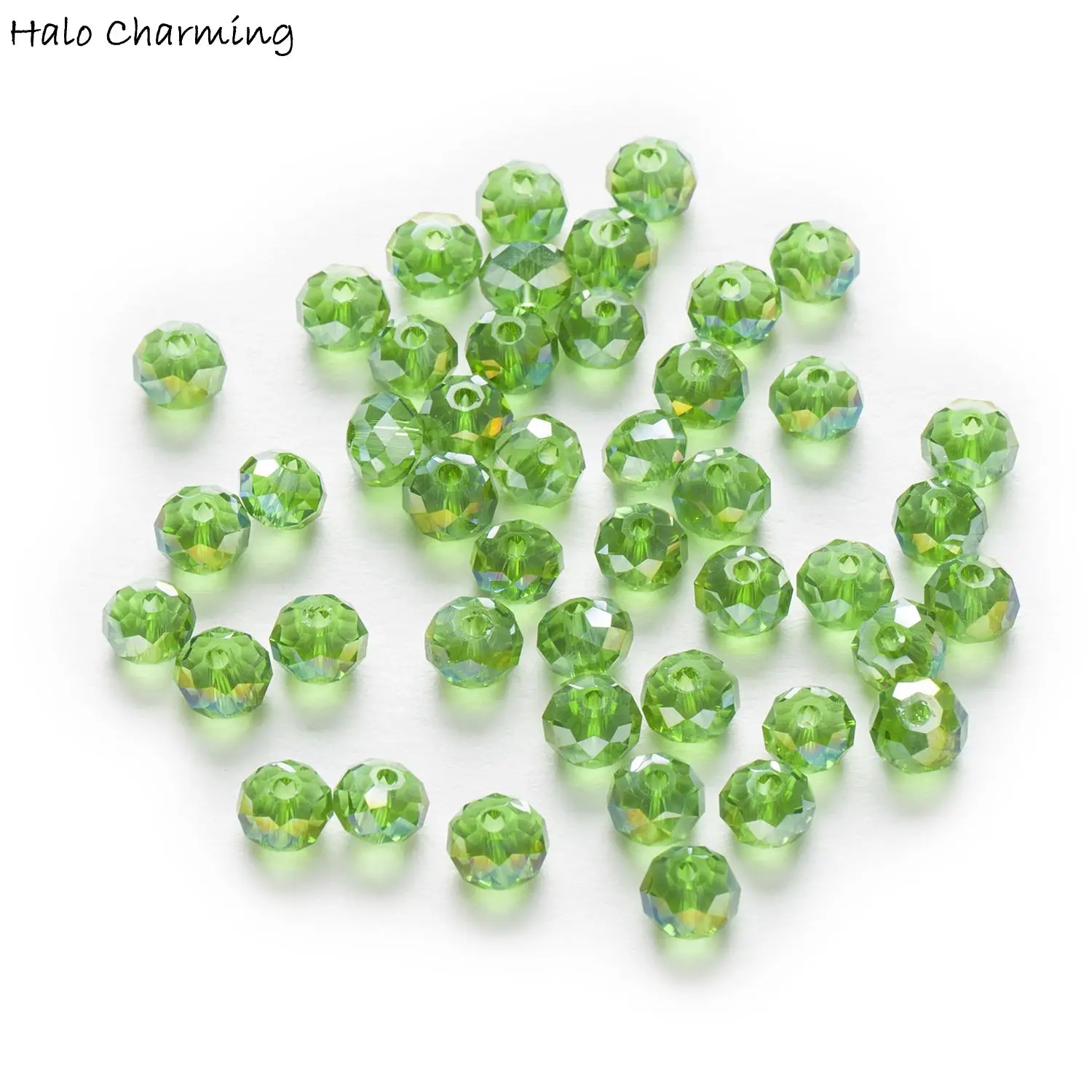 50 Piece Light Green Ab Color Crystal Glass Rondelle Quartz Faceted ...