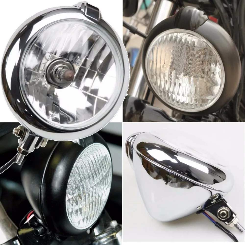 7" Bates Retro Headlight H4 55/60W for Harley Chopper Custom H4 ...