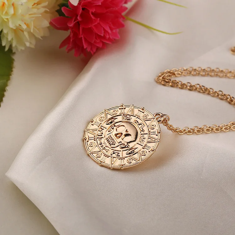 2015 vintage jewelry Aztec Gold skull pendant chain necklace best ...