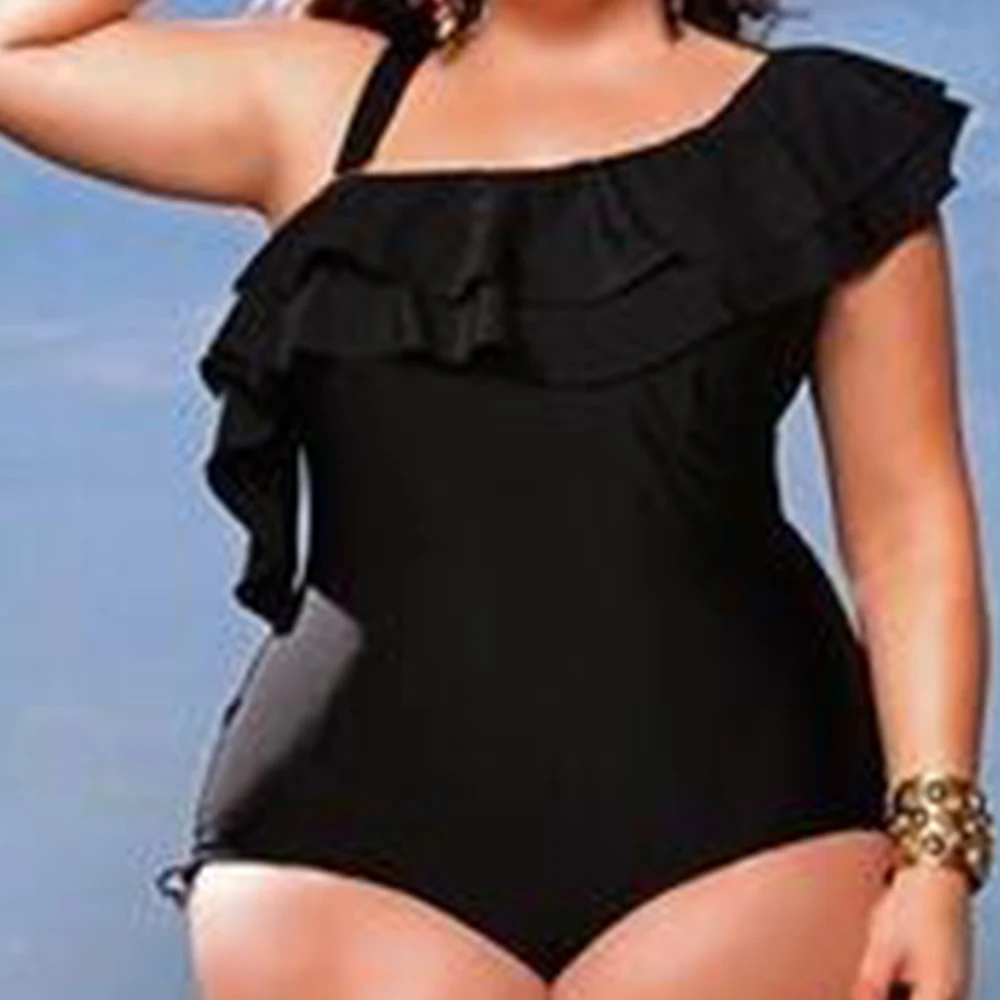 Big Plus Size 4xl Womens Cheeky Scalloped One Piece Beachwear Sets
