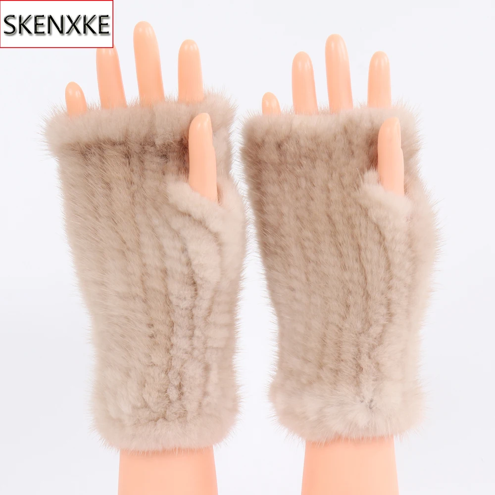 Real Knitted Mink Fur Gloves Winter Fingerless Gloves Mittens Arm ...