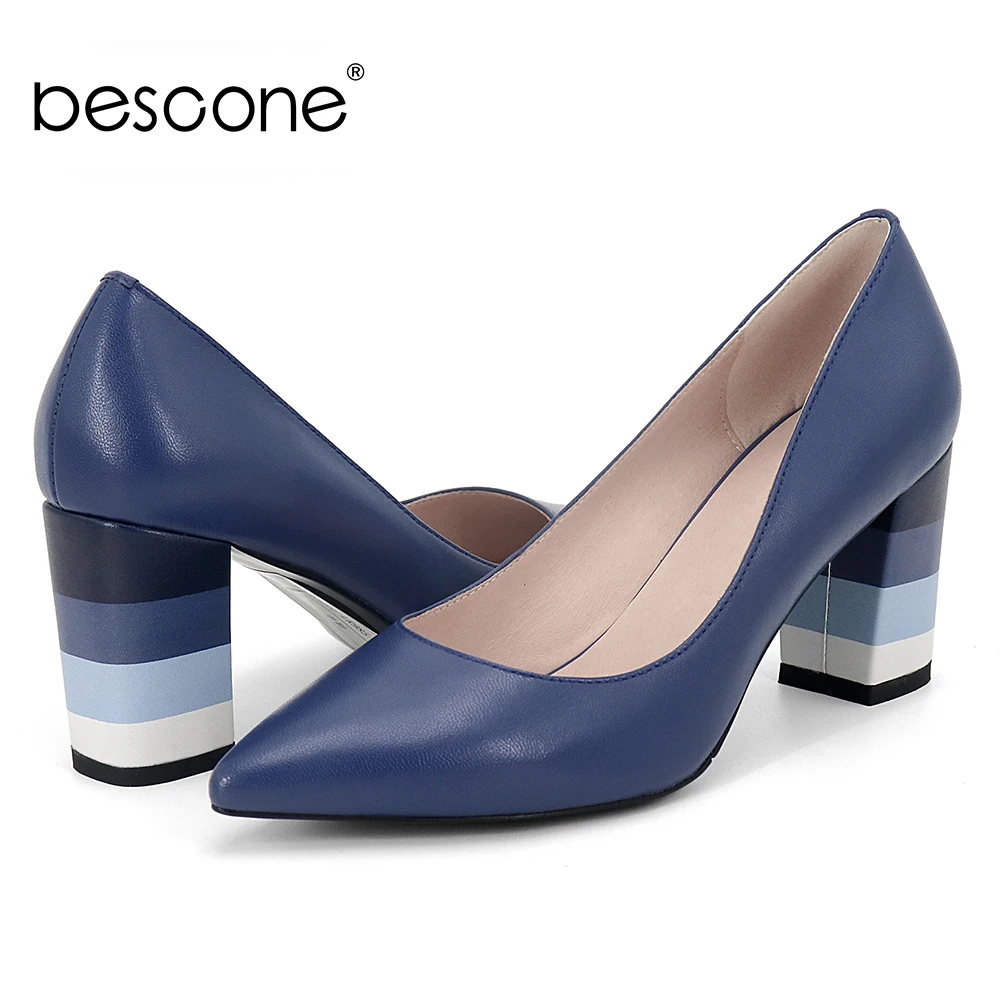 BESCONE Classic Women Office Shoes Colorful Square Heels Pointed Toe ...