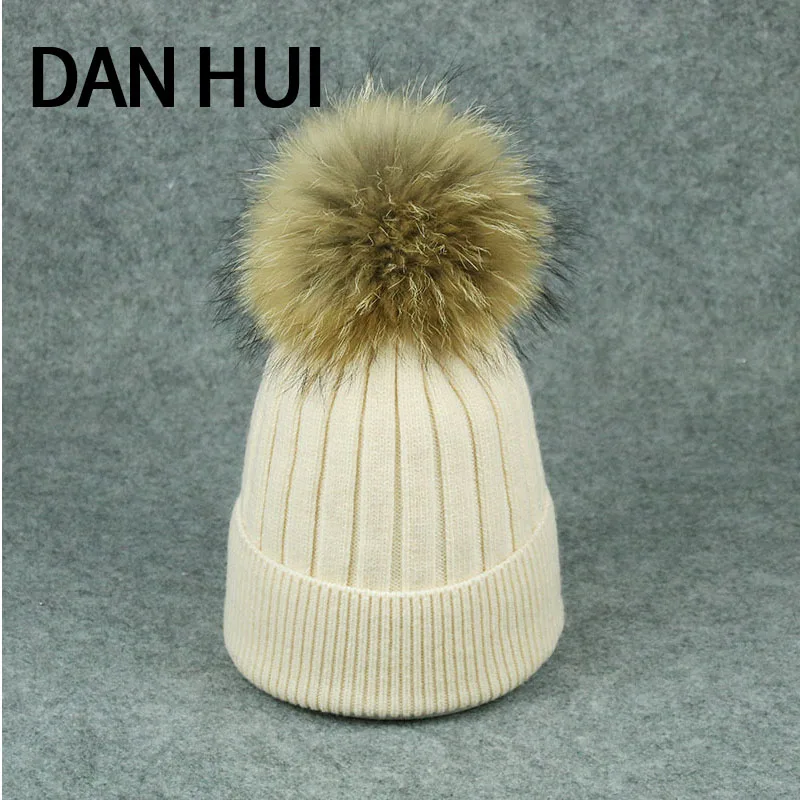 DAN HUI Thick Autumn Winter For Women Cap Beanie Hats Hair bulu Cap ...