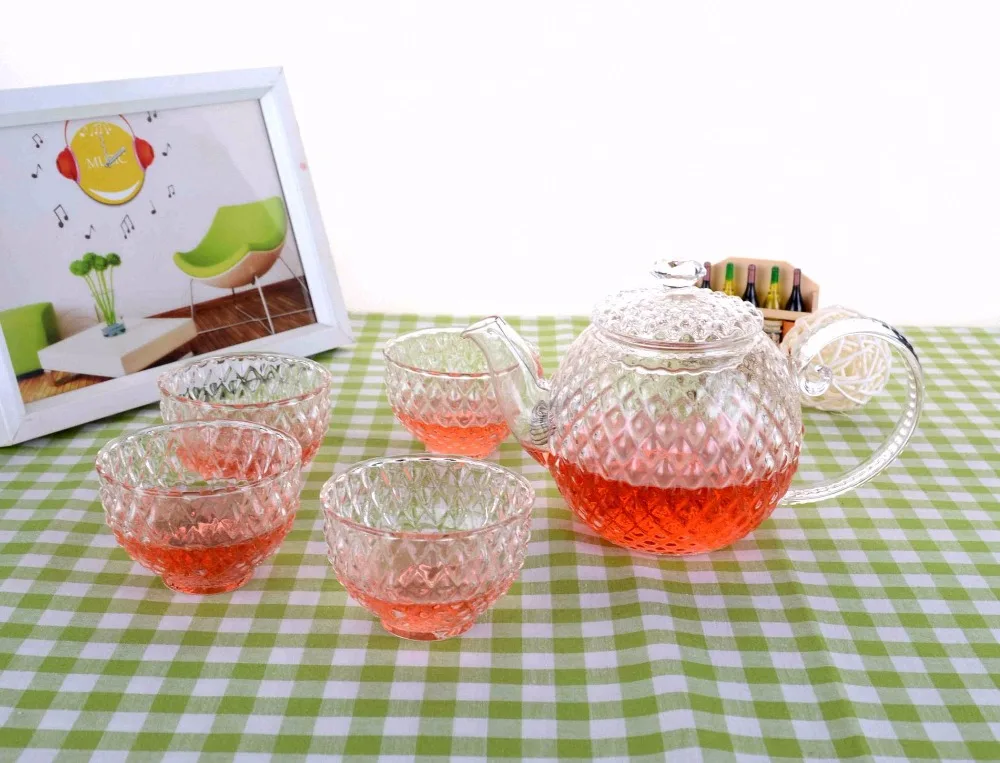 5in1 Japanese style Crystal Tea Set 300ml Heat Resistant Glass Tea Pot ...