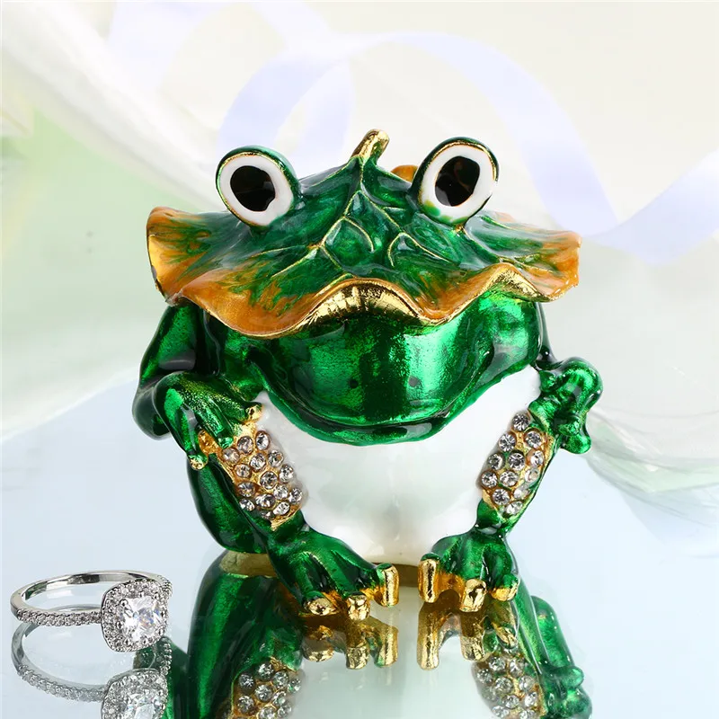H&D 2.5inch Frog Trinket Boxes Hinged Ring Holder,Bejeweled Jeweled ...