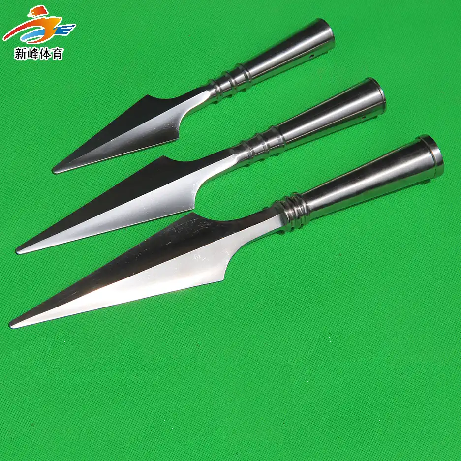 Stainless steel spear head wushu performance kungfu double ridges red ...