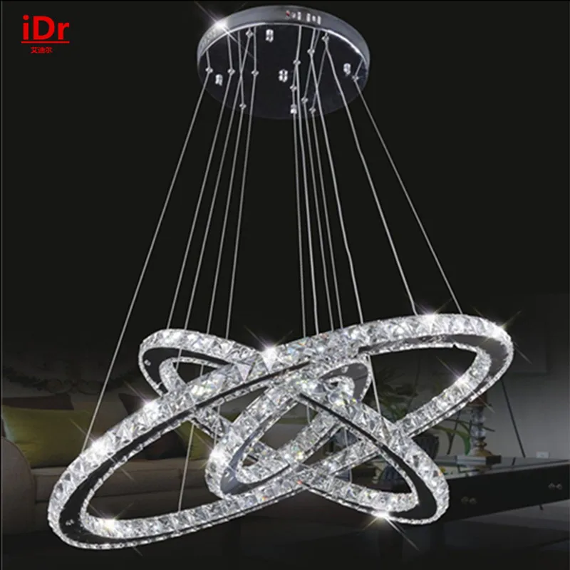 Simple modern stainless steel crystal chandelier led lamp restaurant ...