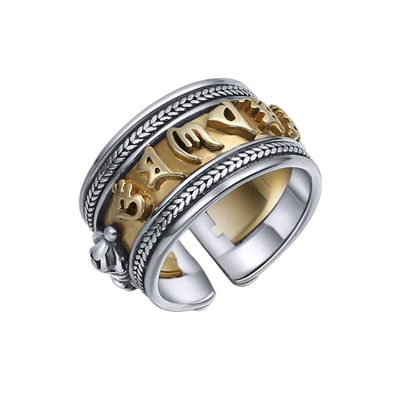 Buddha-Opening-ring-100-925-sterling-silver-Vajra-Buddhist-Heart-Sutra ...