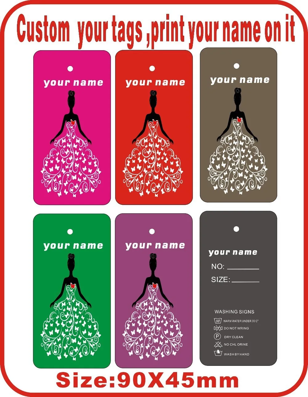 Custom Printevening Dreess' Hang Tags 500pcs 42usd Wedding Dress Tags ...