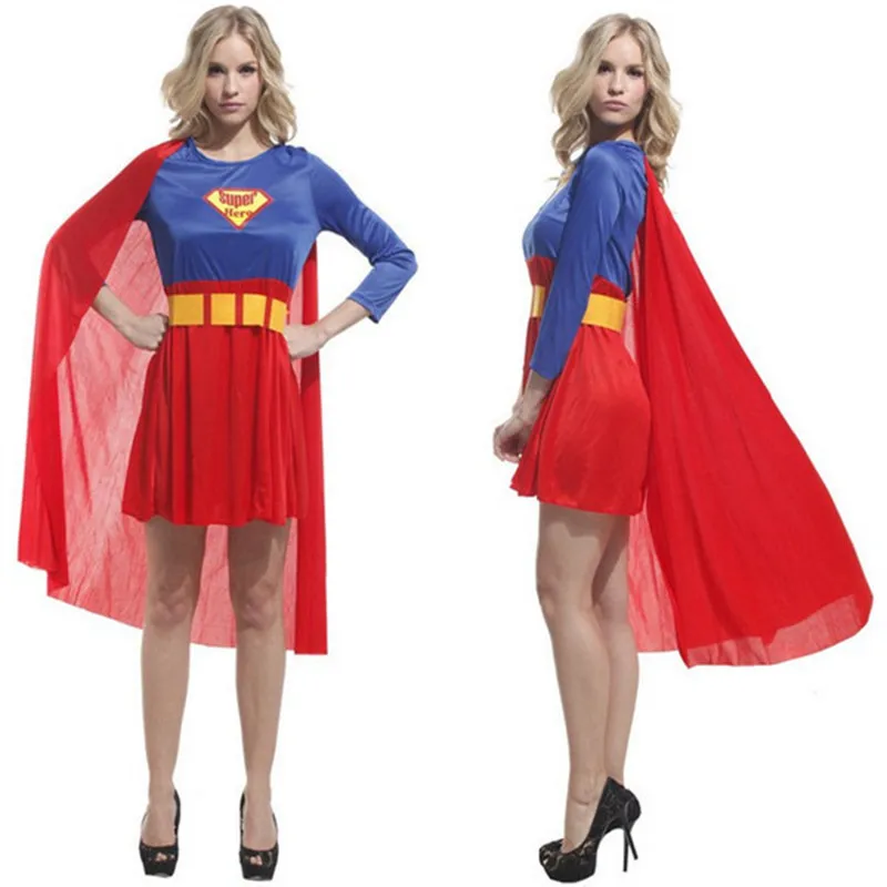 Superman Costume Womens Supergirl Adult With Cloak Halloween Adult