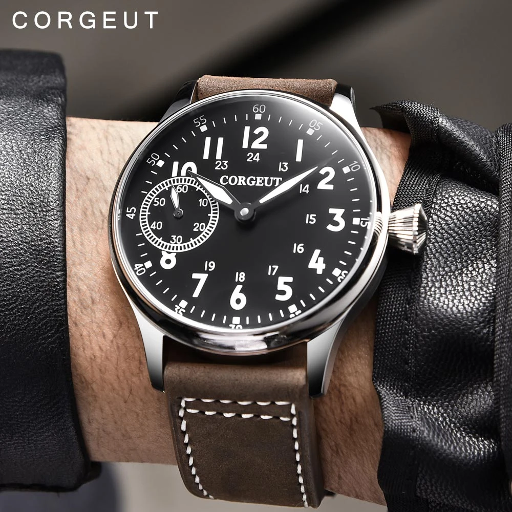 Corgeut Fashion Leather Top Luminous Mechanical Hand Winding Men Watch ...
