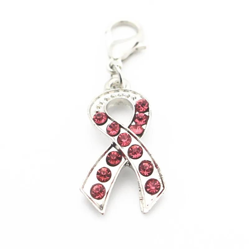 20pcs/lot Breast Cancer Awareness Ribbon Pink Crystal Dangle Charms ...