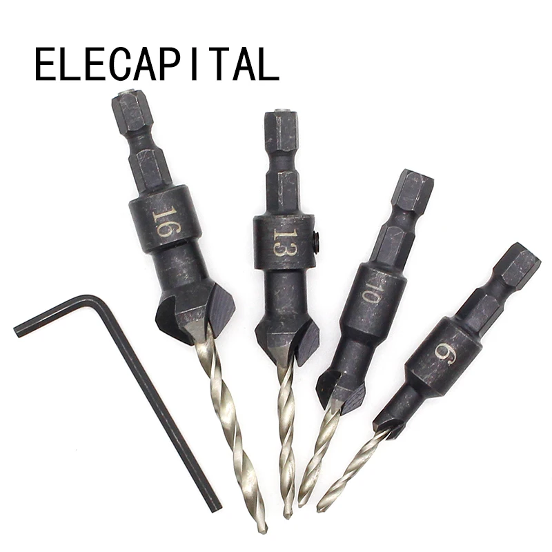 Drillpro 4pcs/set Carpentry Countersink Drill Bit Set Woodworking Tools ...