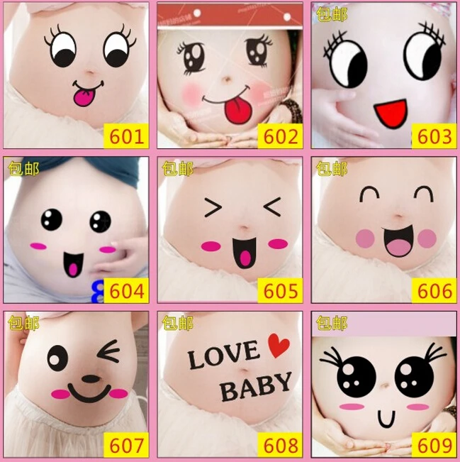 8sheets Photography Pregnant Belly Sticker Maternity Props Funny ...