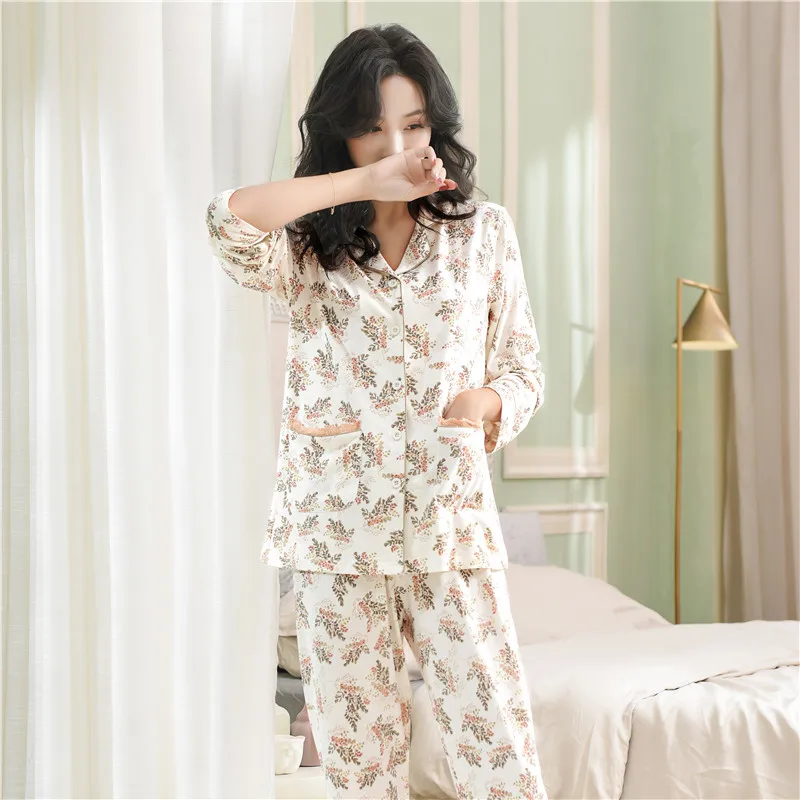 Long sleeve knit pajamas women spring big yards|Pajama Sets| - AliExpress